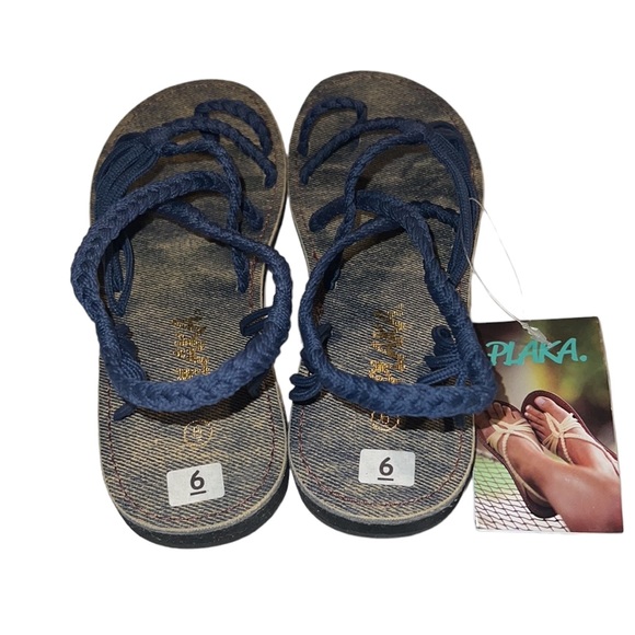 Plaka | Shoes | Nwt Plaka Palm Leaf Flat Sandals Blue | Poshmark